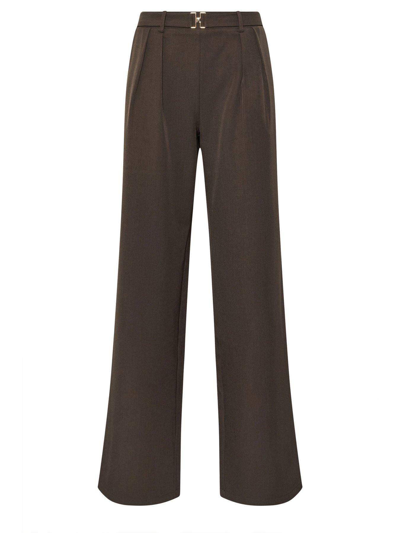 Long Tall Sally Tall Buckle Wide Leg Trousers 34" - Brown | Very