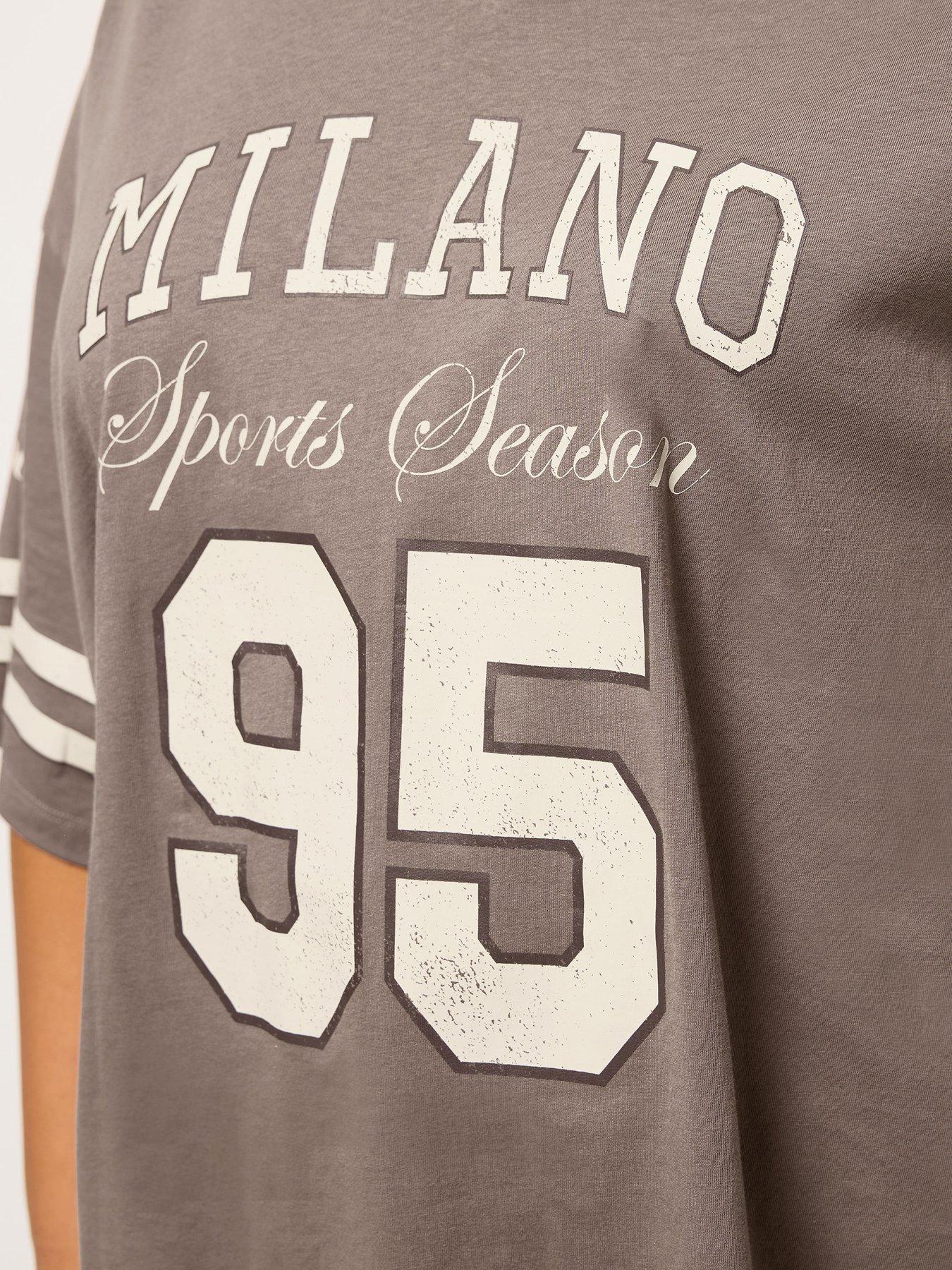 Yours Curve Placement Boxy Varsity T-Shirt - Brown | Very