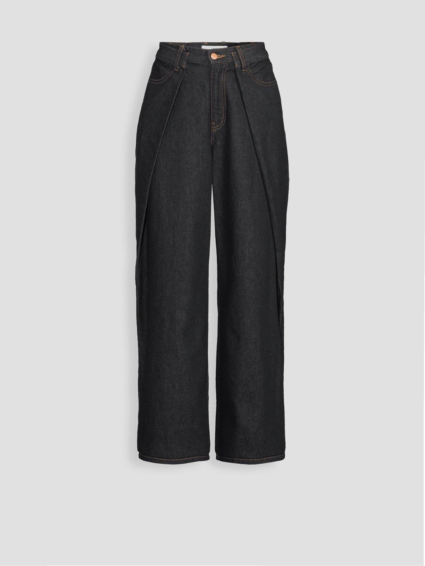 Michelle Keegan Pleat Detail Extreme Wide Leg Jeans - Dark Wash | Very