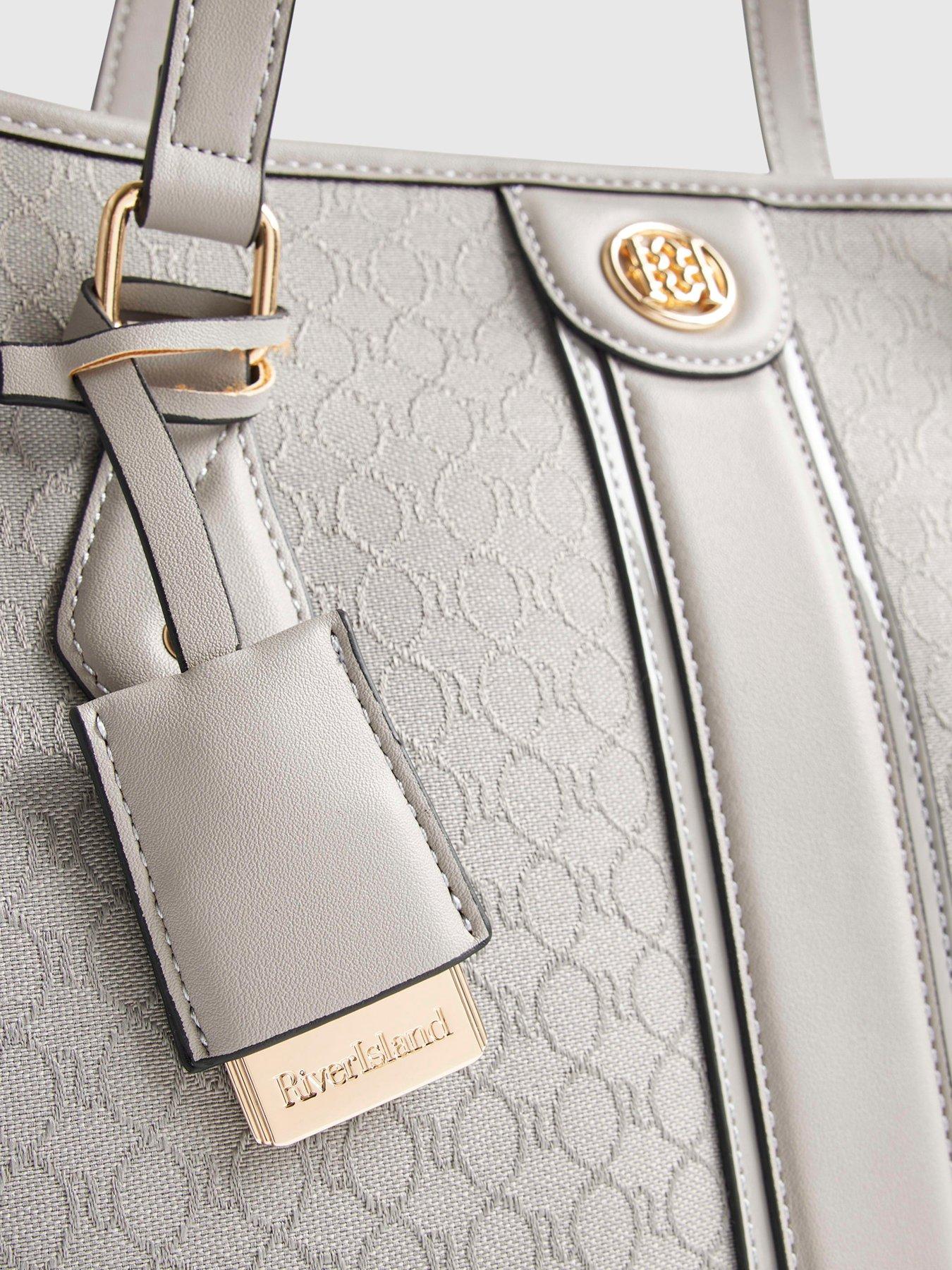 River Island Jacquard Stripe Monogram Shopper Bag - Grey | Very