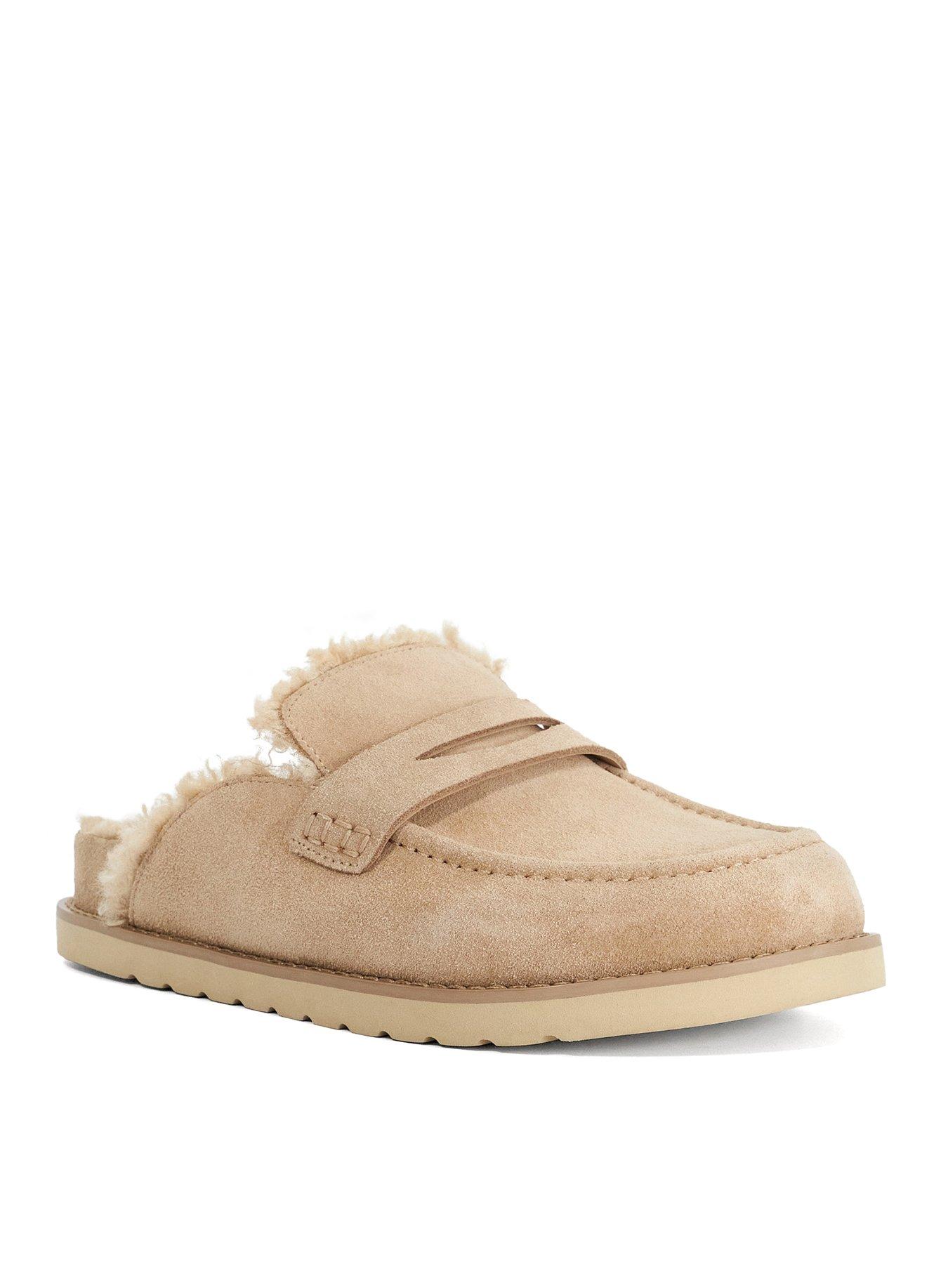 Dune London Goldy Faux Shearling Lined Backless Suede Loafers - Beige ...