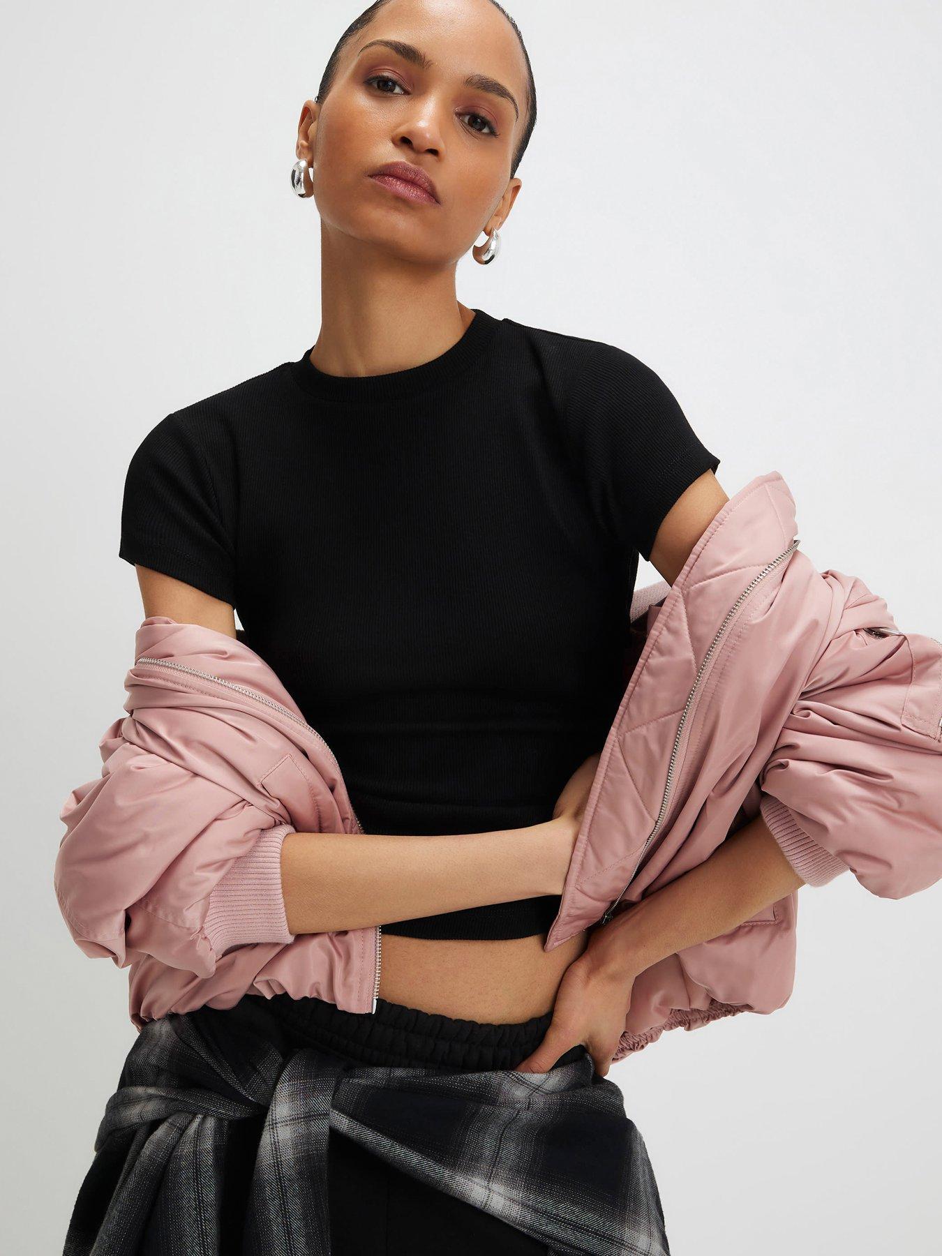 River Island Short Sleeve Fitted Rib Top - Black | Very