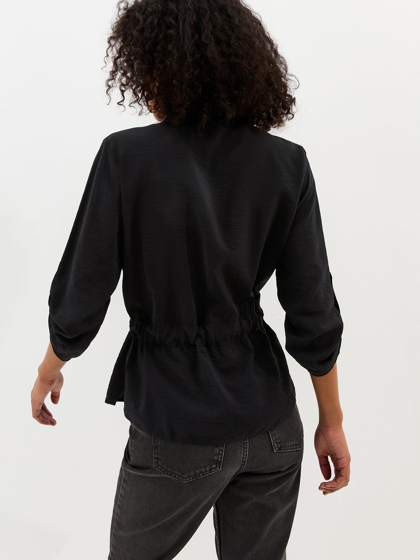 New Look Zip Up Cropped Sleeve Shirt - Black | Very