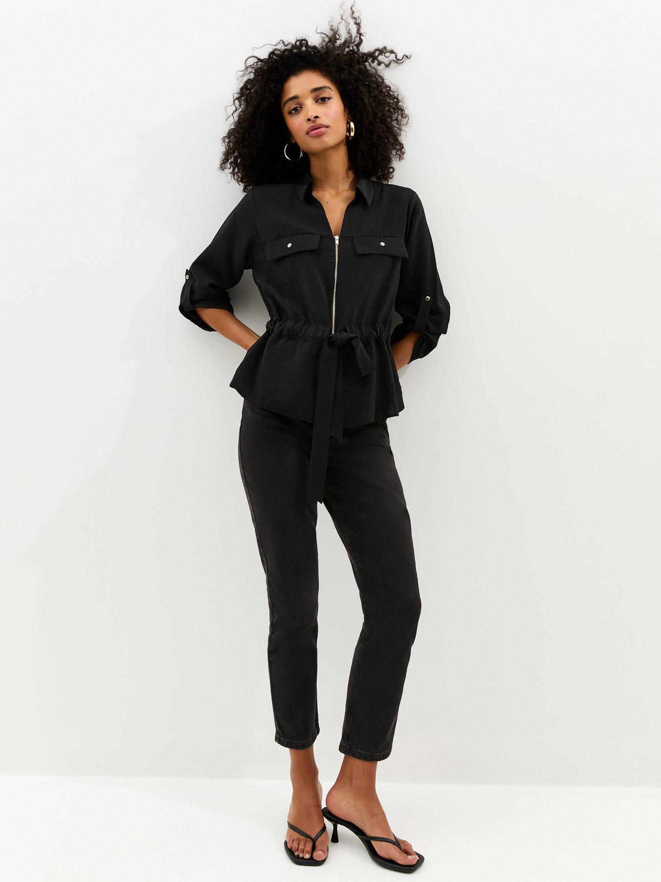 New Look Zip Up Cropped Sleeve Shirt - Black | Very