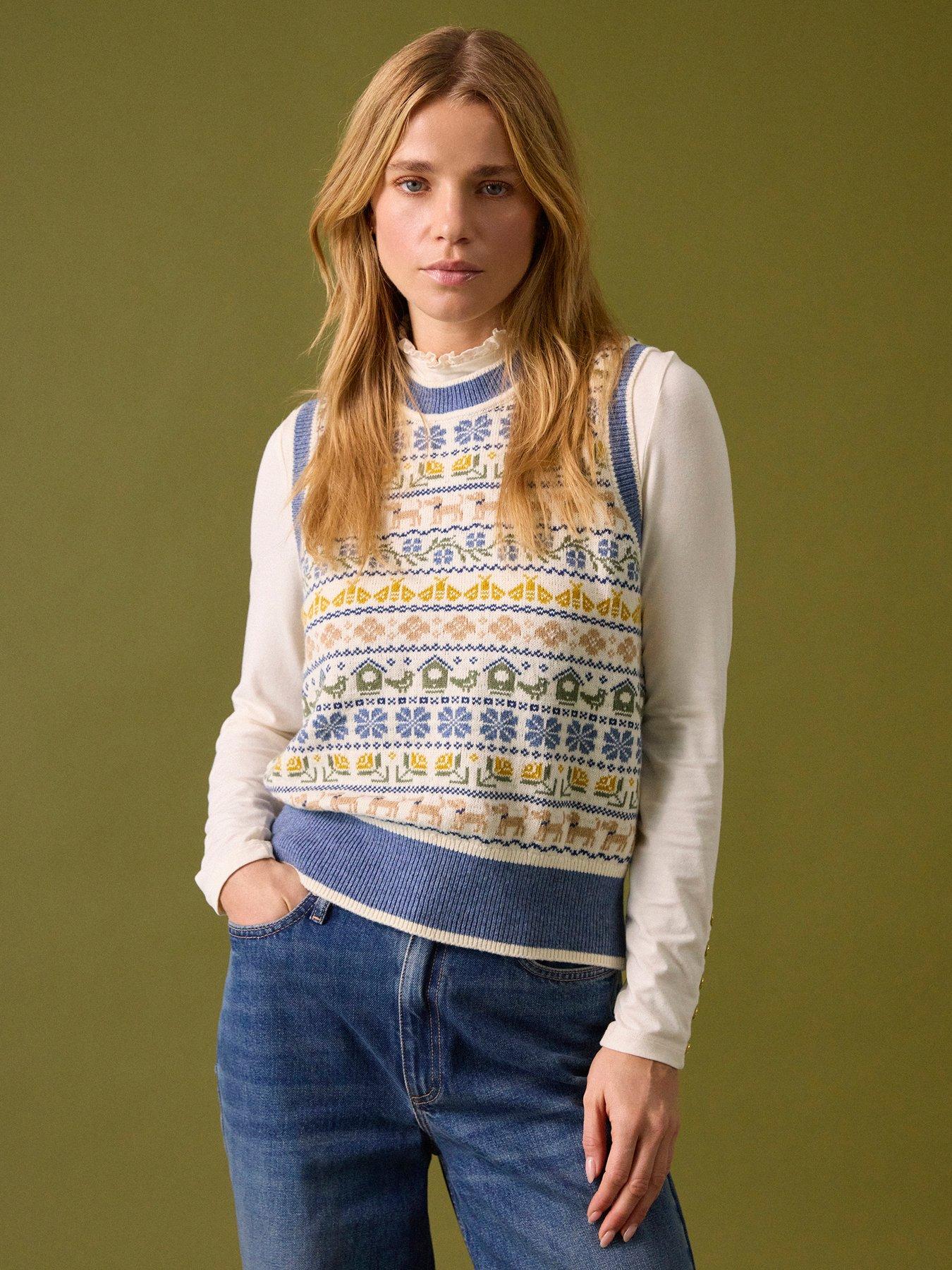 Joules Intarsia Knitted Tank Top - Cream | Very