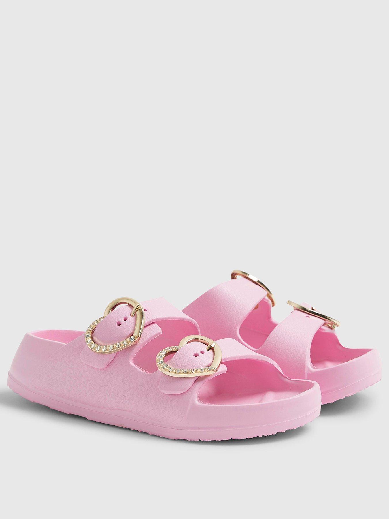River Island Older Girls Heart Buckle Moulded Sliders - Pink | Very