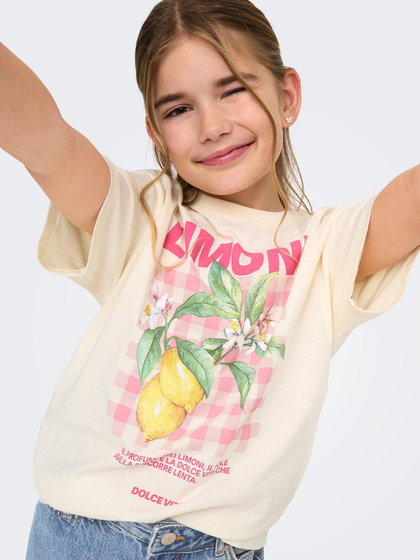 Only Kids Girls Lemon Print Short Sleeve T-Shirt - Cream | Very