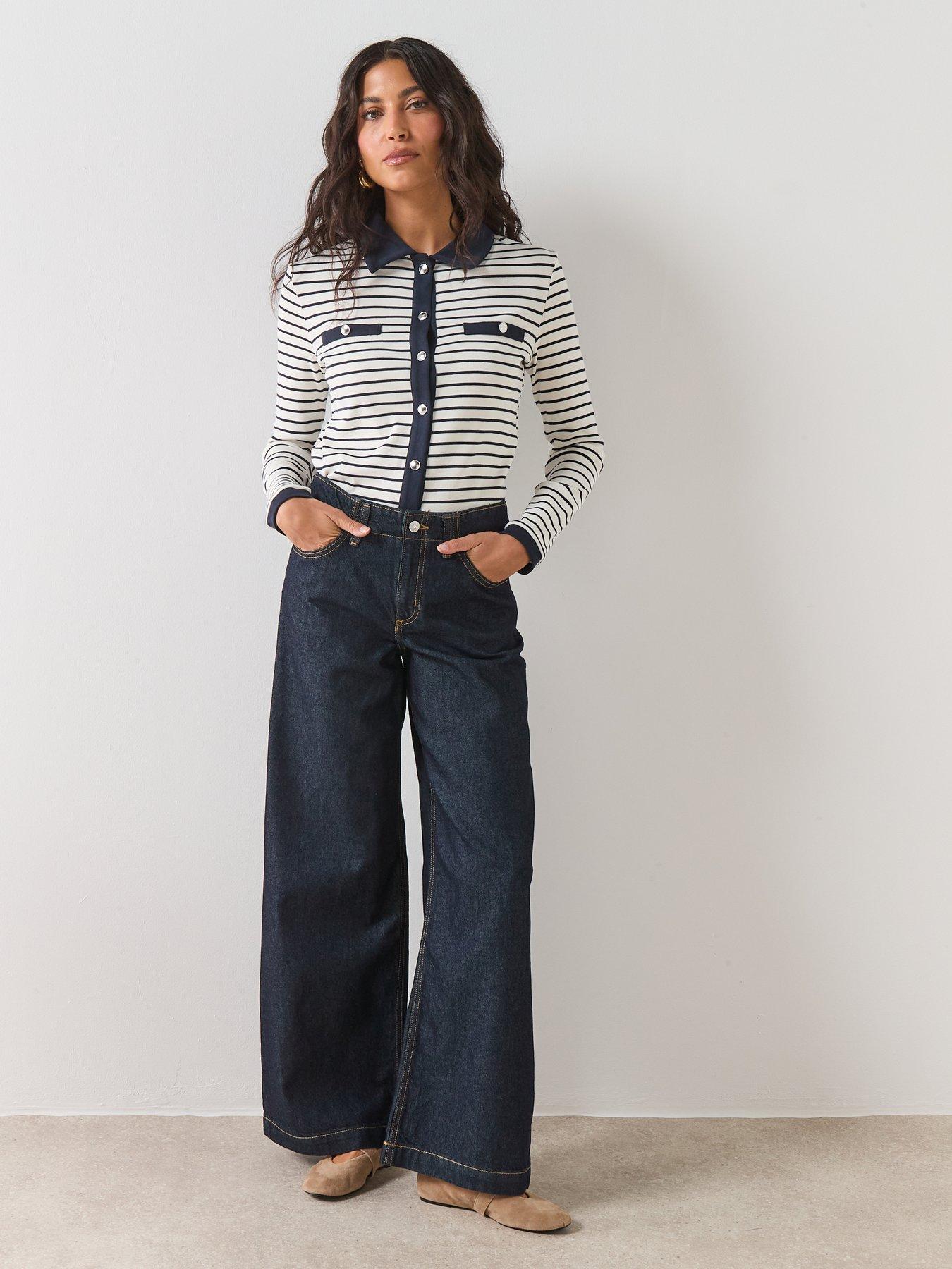 Mango Striped Cardigan With Jewel Buttons - Blue | Very