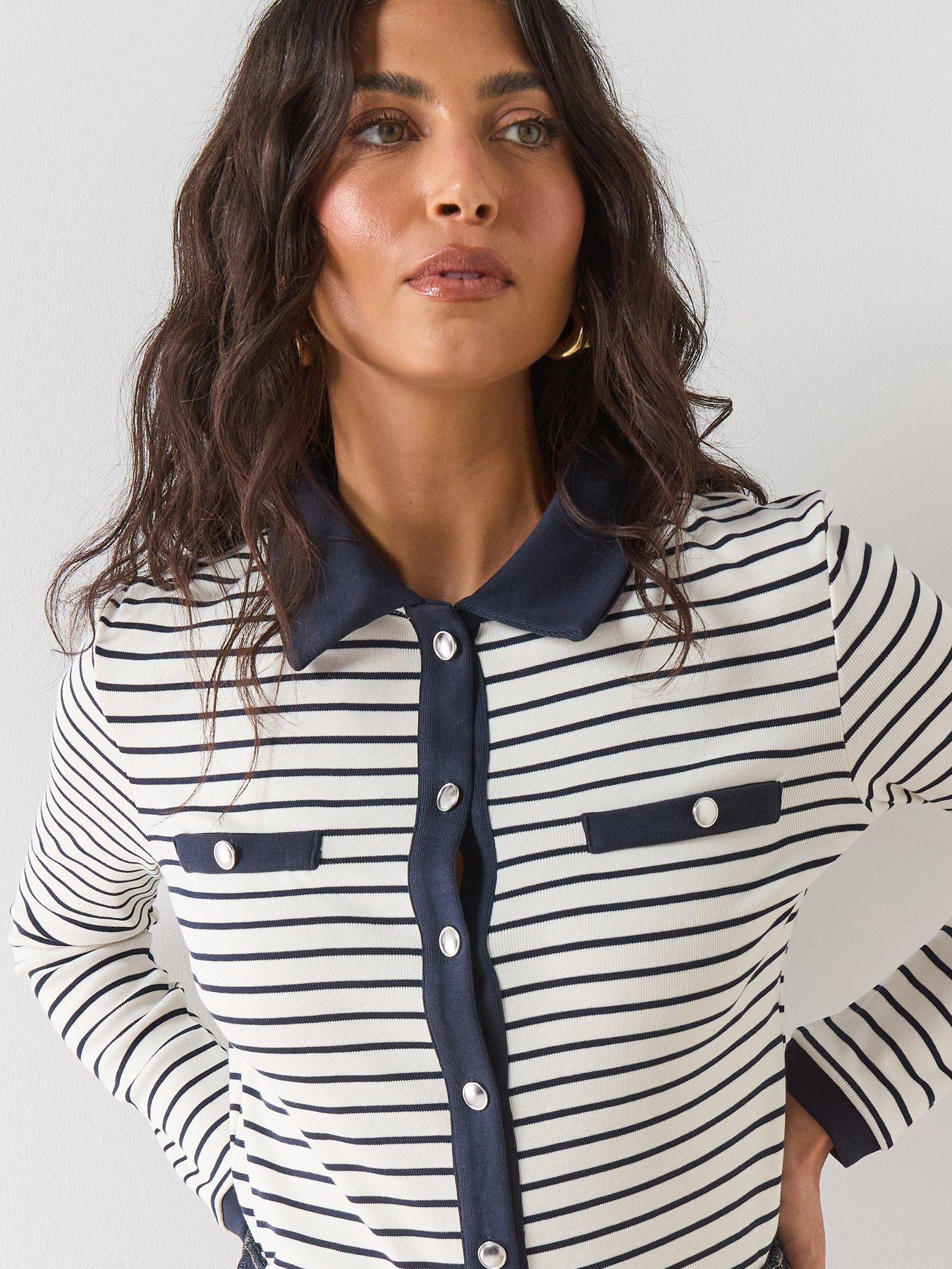 Mango Striped Cardigan With Jewel Buttons - Blue | Very