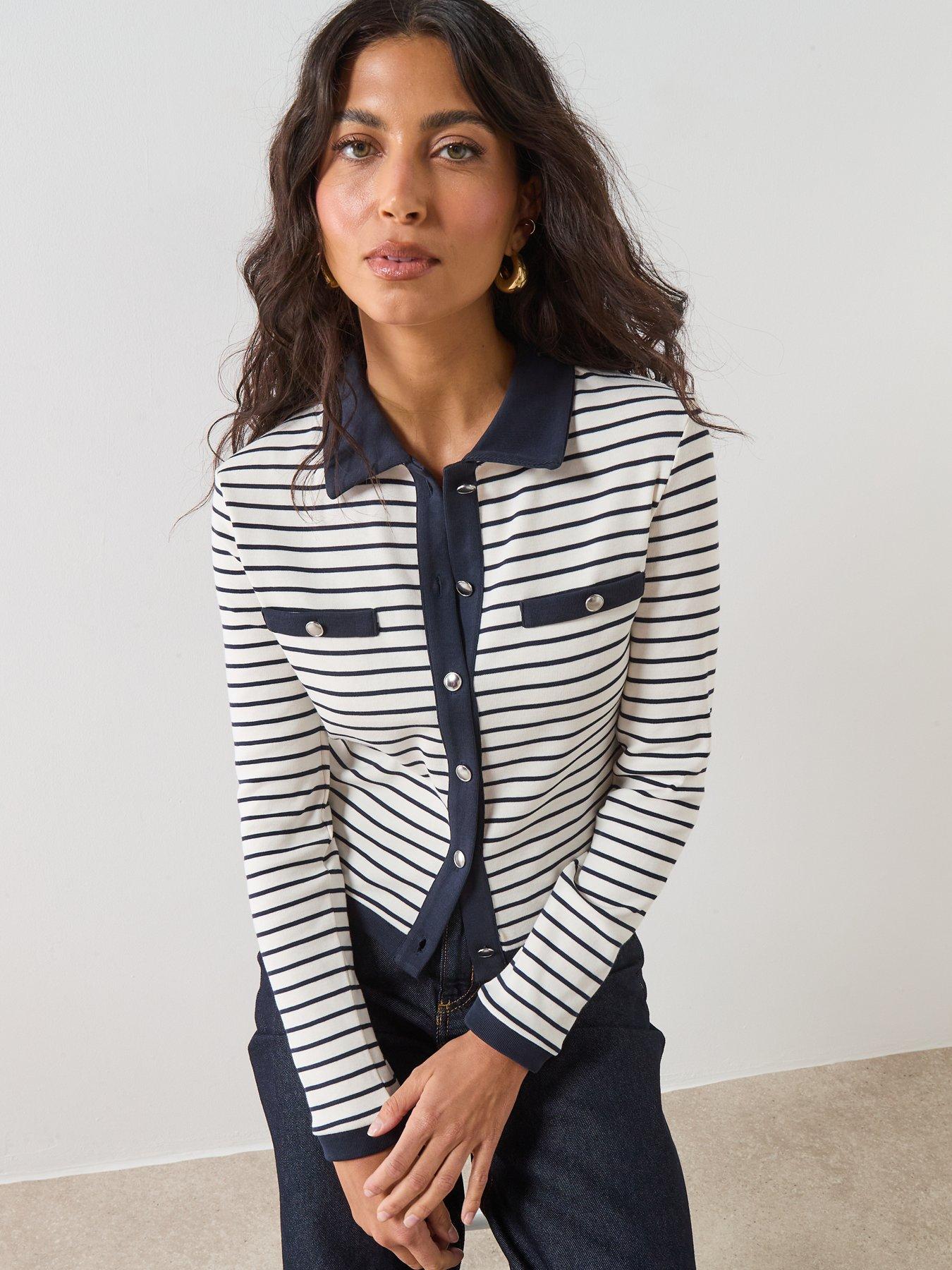Mango Striped Cardigan With Jewel Buttons - Blue | Very