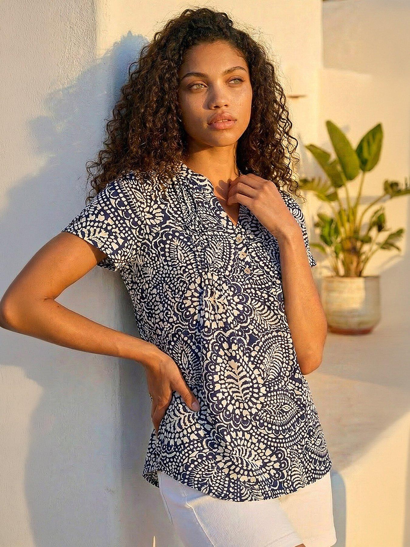 Roman Petite Abstract Print Button Stretch Top | Very