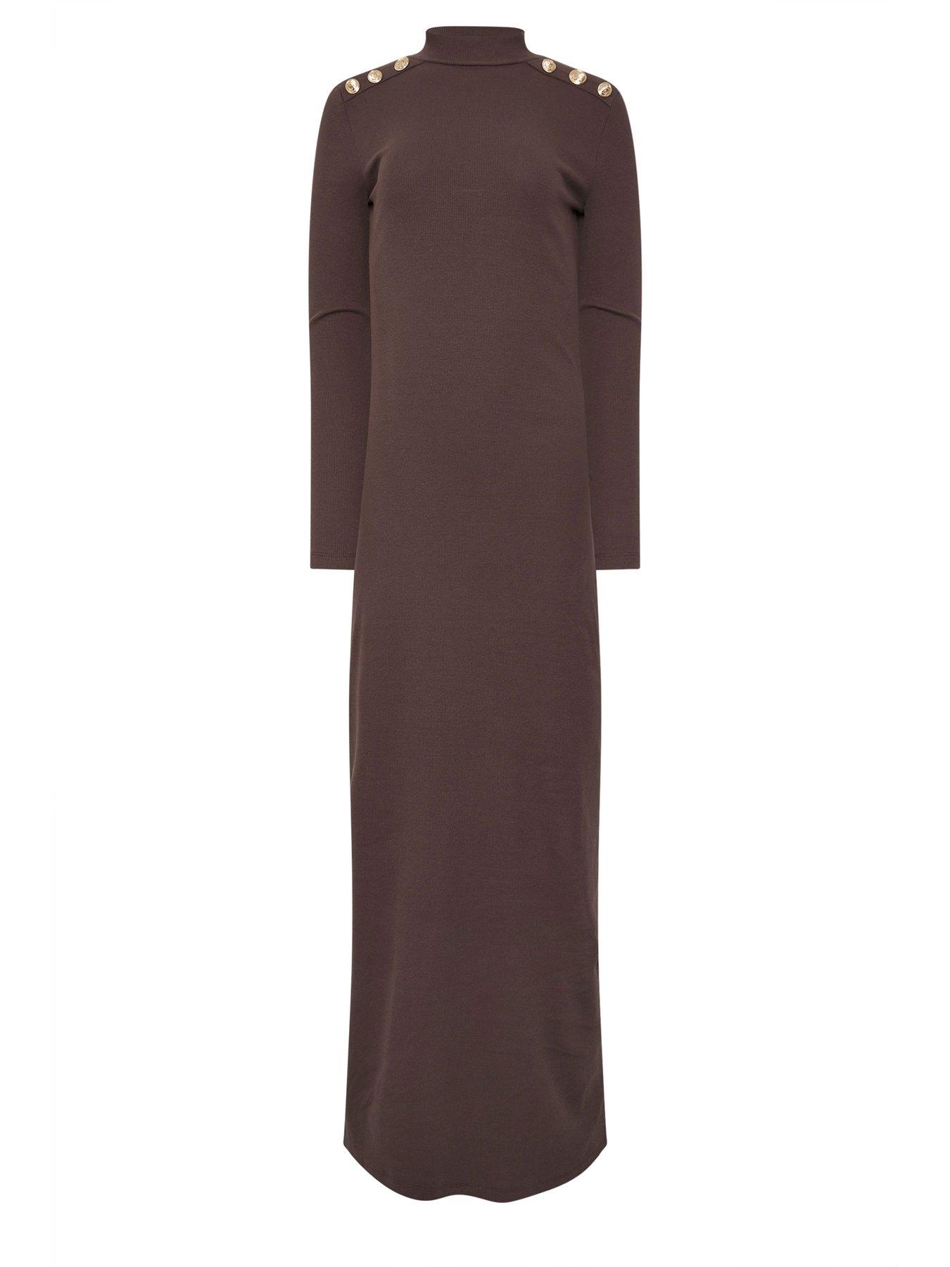 Long Tall Sally Button Shoulder Maxi Dress - Brown | Very