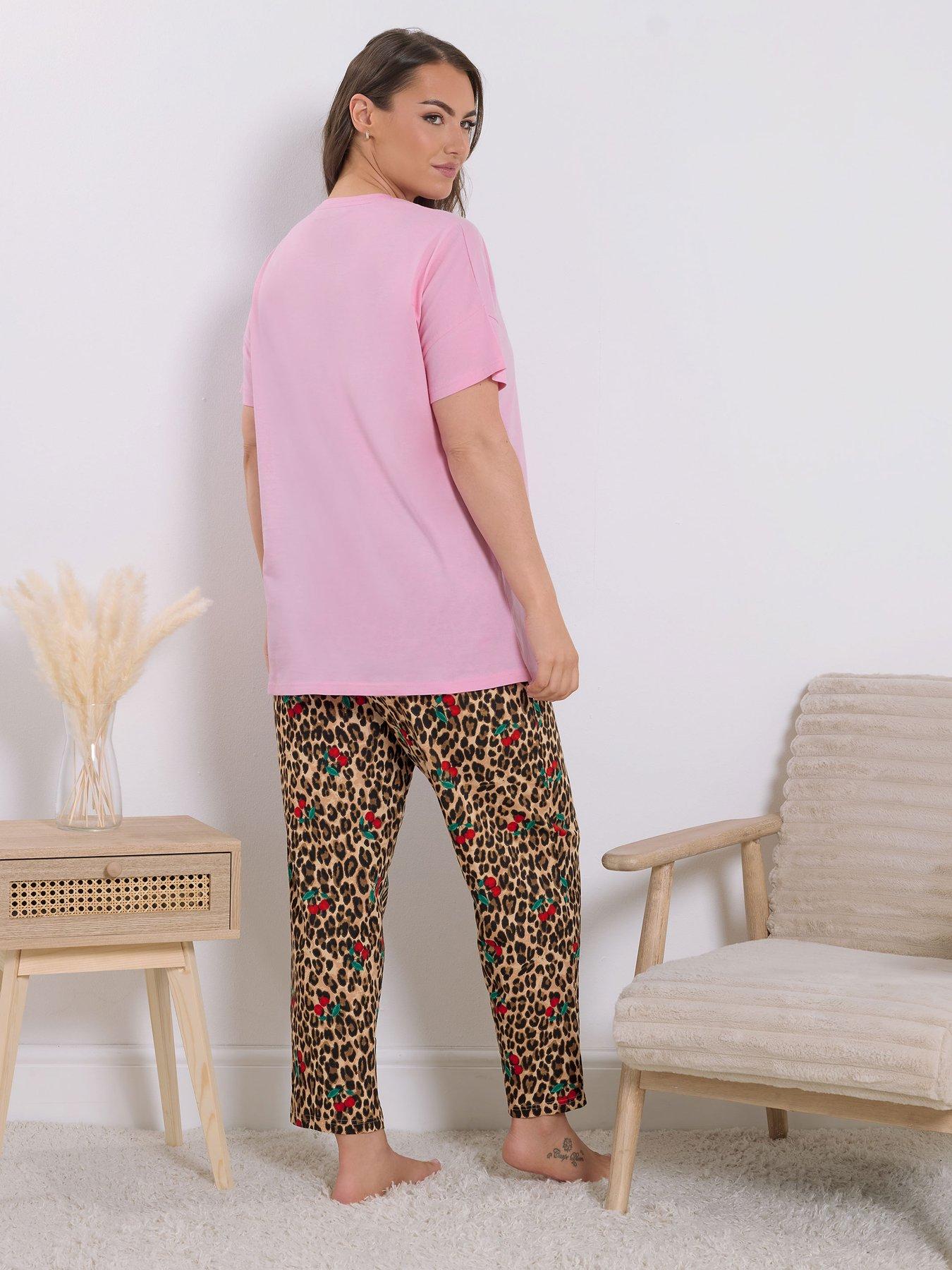 Yours Curve Cherry Animal Wide Leg Pyjama Set - Pink | Very