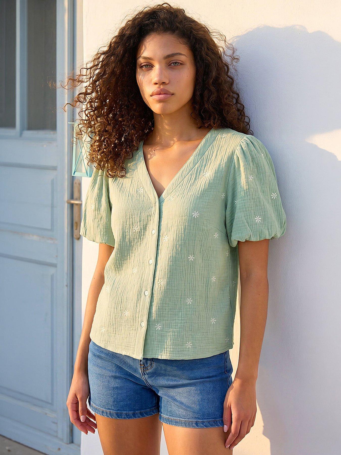 Roman Petite Embroidered V-neck Top | Very