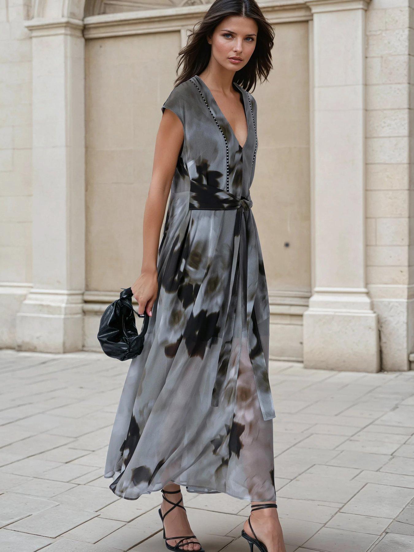 Religion Lilian Maxi V-Neck Occasion Dress - Grey | Very