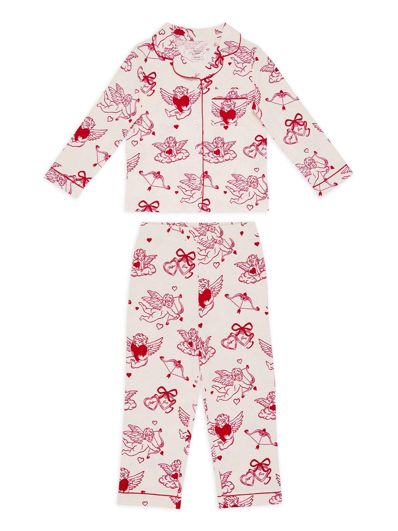 CHELSEA PEERS Kids Valentine's Cherubs Print Long Pyjama Set - Pink | Very