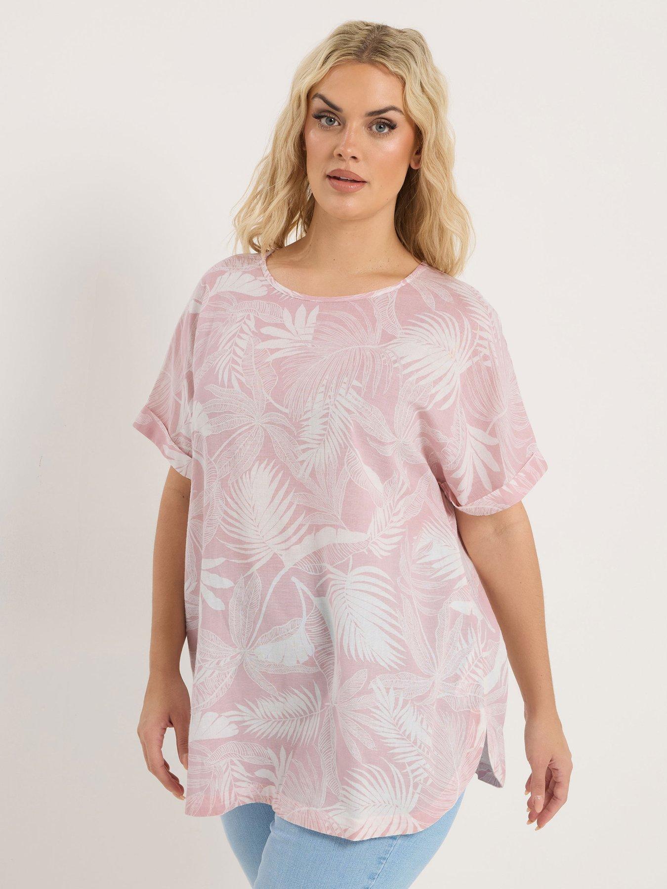 Yours Curve Linen Boxy Top - Pink | Very