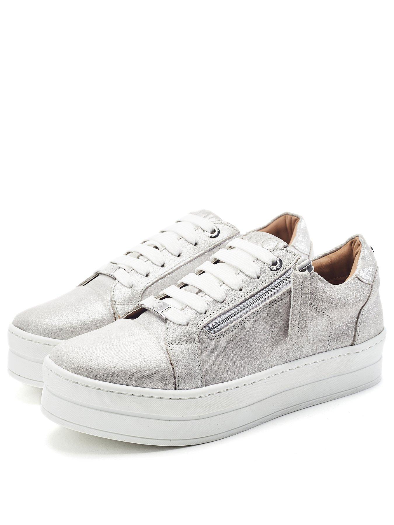 Moda In Pelle Abbee Silver Leather Slab Sole Lace Up Trainer With Zip ...