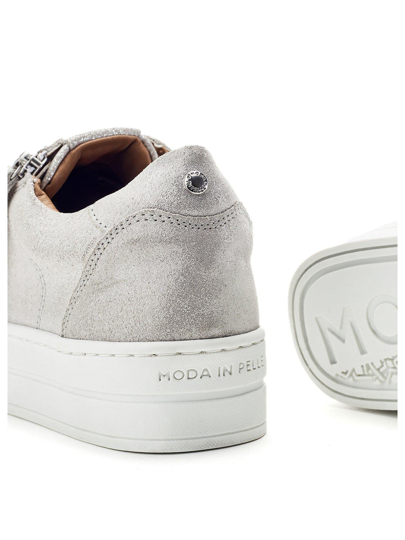 Moda In Pelle Abbee Silver Leather Slab Sole Lace Up Trainer With Zip ...