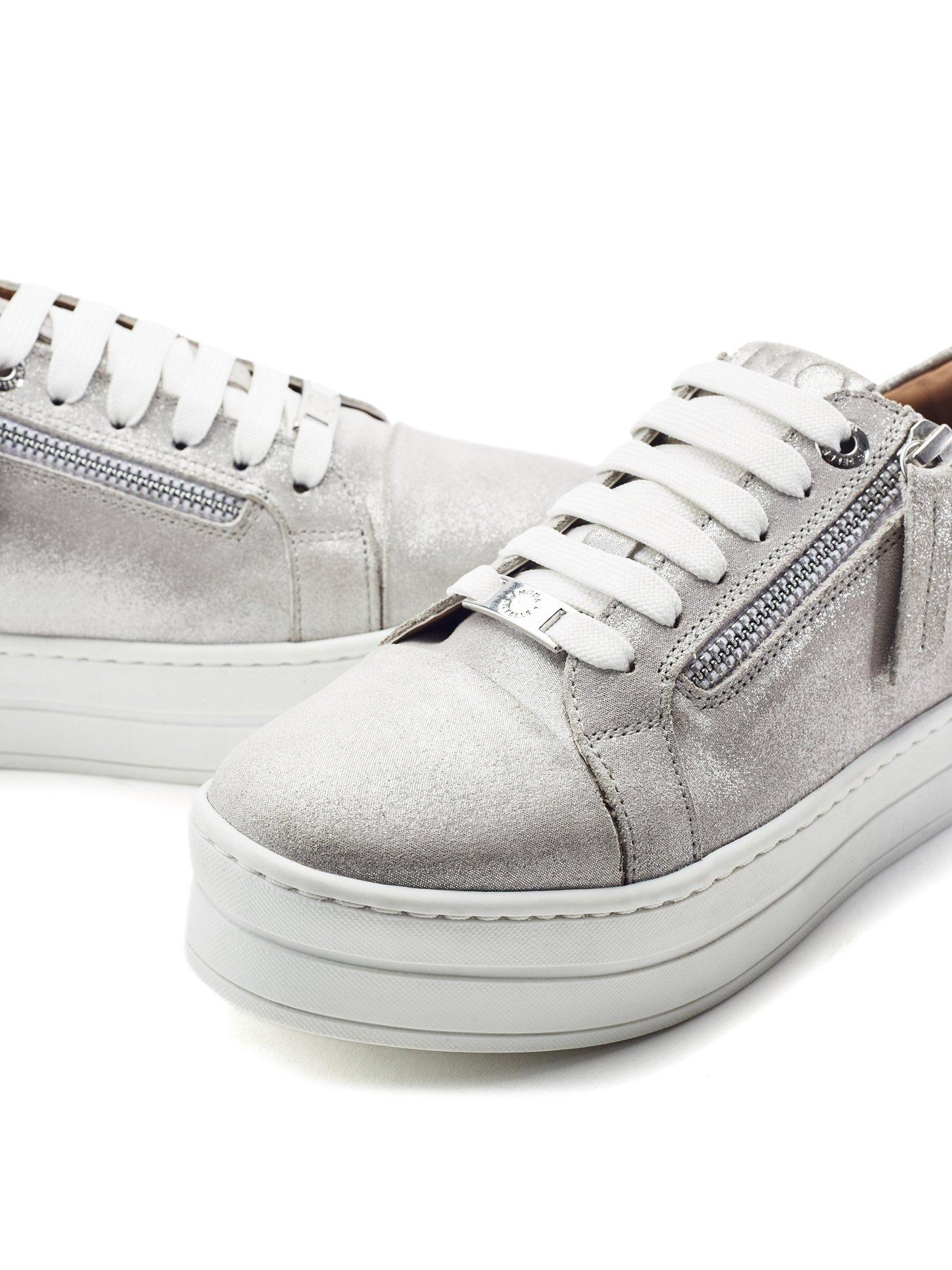 Moda In Pelle Abbee Silver Leather Slab Sole Lace Up Trainer With Zip ...