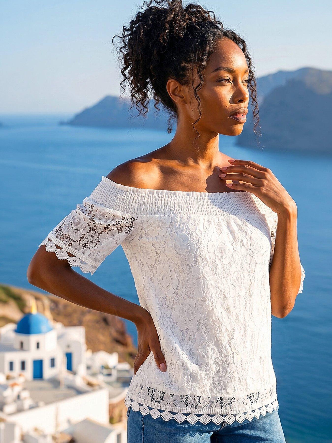 Roman Lace Detail Bardot Top | Very