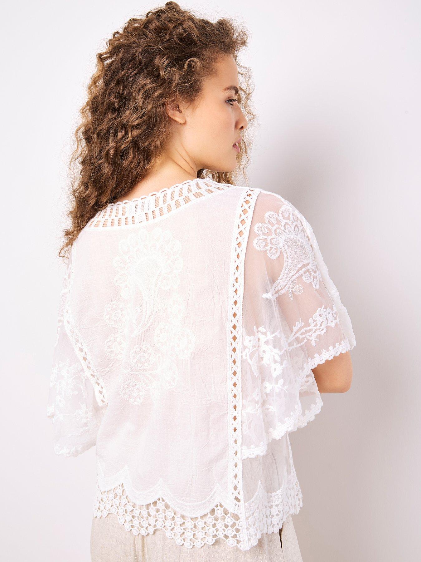 Apricot Lace Detail Embroidered Mesh Top | Very