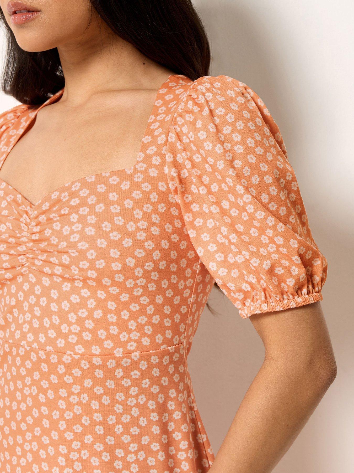 PixieGirl Petite Daisy Print Bust Midi Dress - Orange | Very