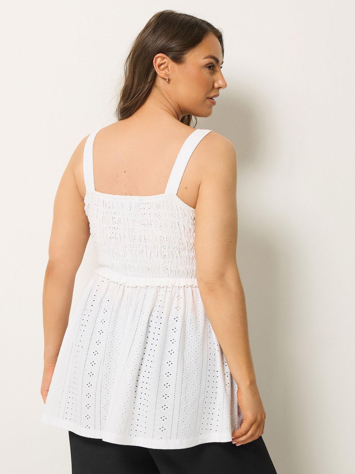 Yours Curve Shirred Broderie Vest - White | Very