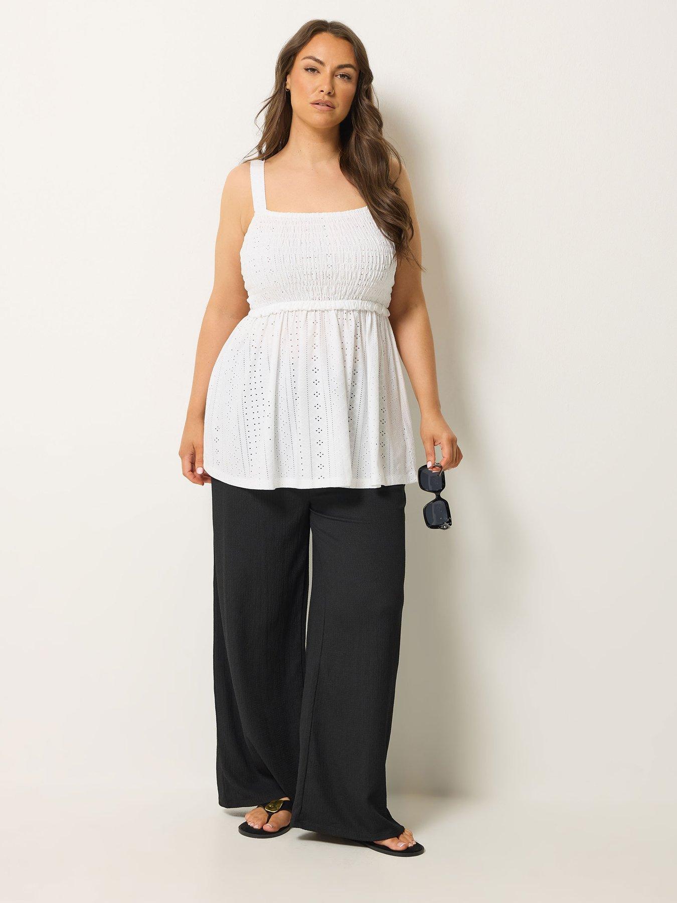 Yours Curve Shirred Broderie Vest - White | Very