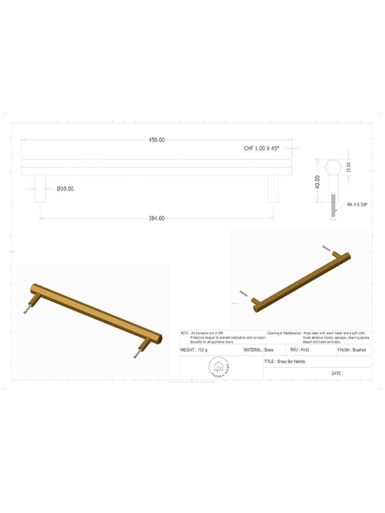 Pushka Home Brass Bar Handle - Black - Hole Centre 384mm - Hexagonal | Very